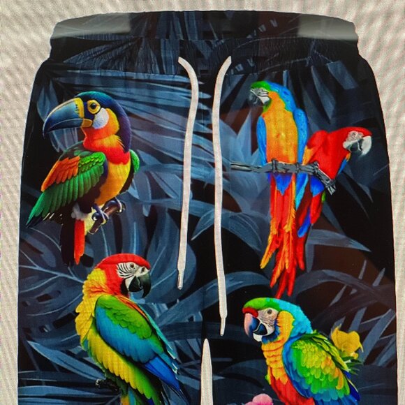 Shorts | Mens Parrots And Leaves 3d Print Novelty Drawstring Shorts ...